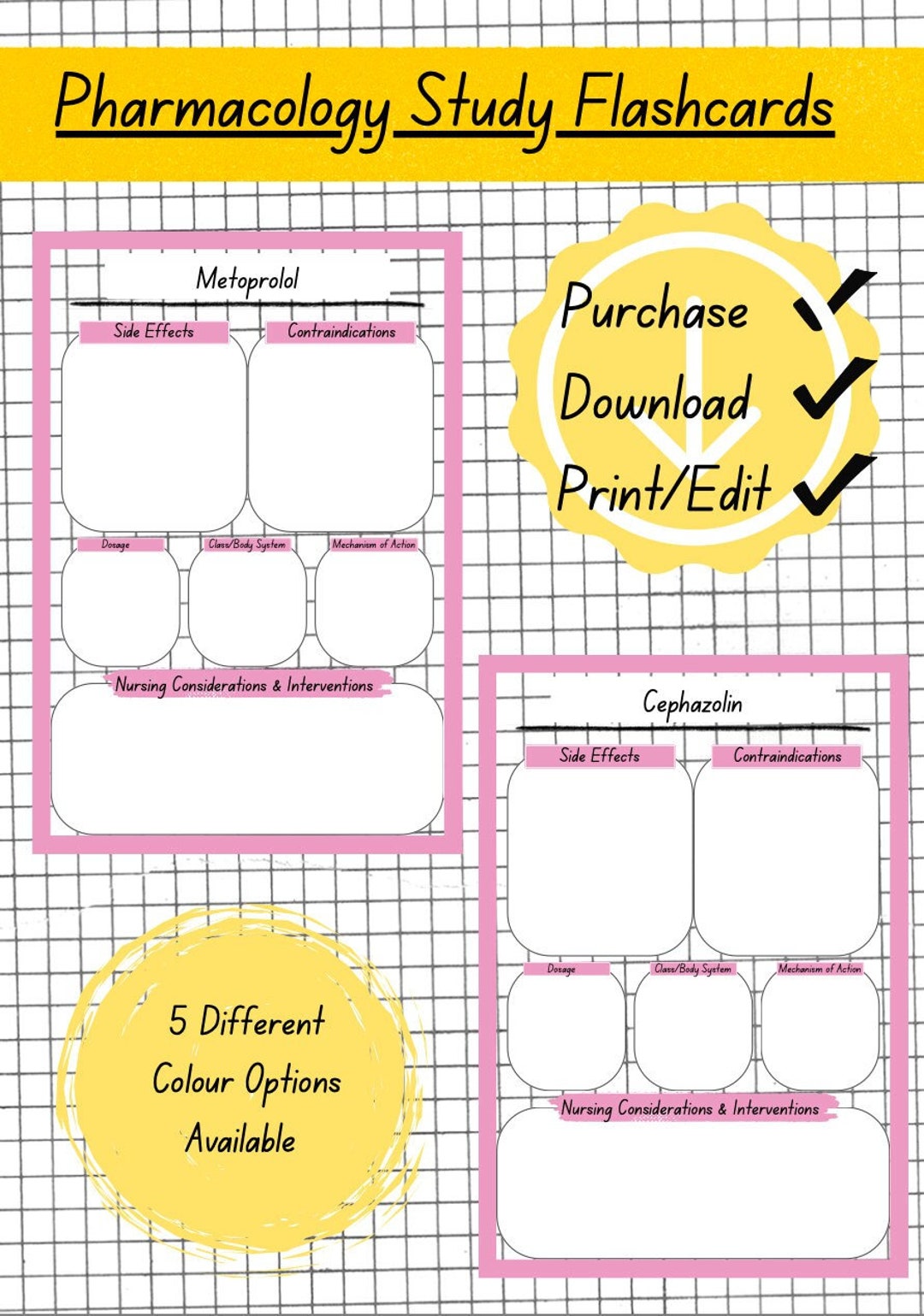 Digital Printable Pharmacology Card Template, Nursing Notes, Nursing ...