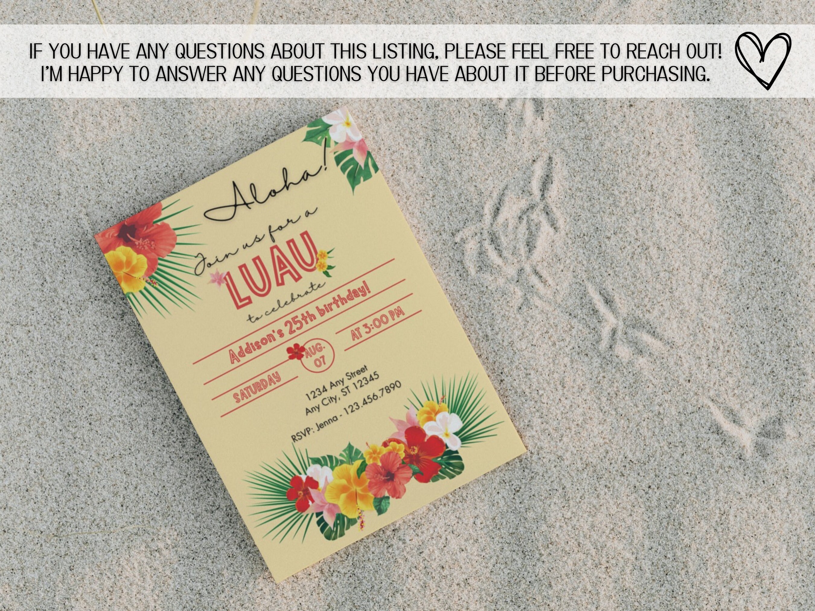 Tropical Hawaiian Luau Party Invitation & Thank You Card Editable ...