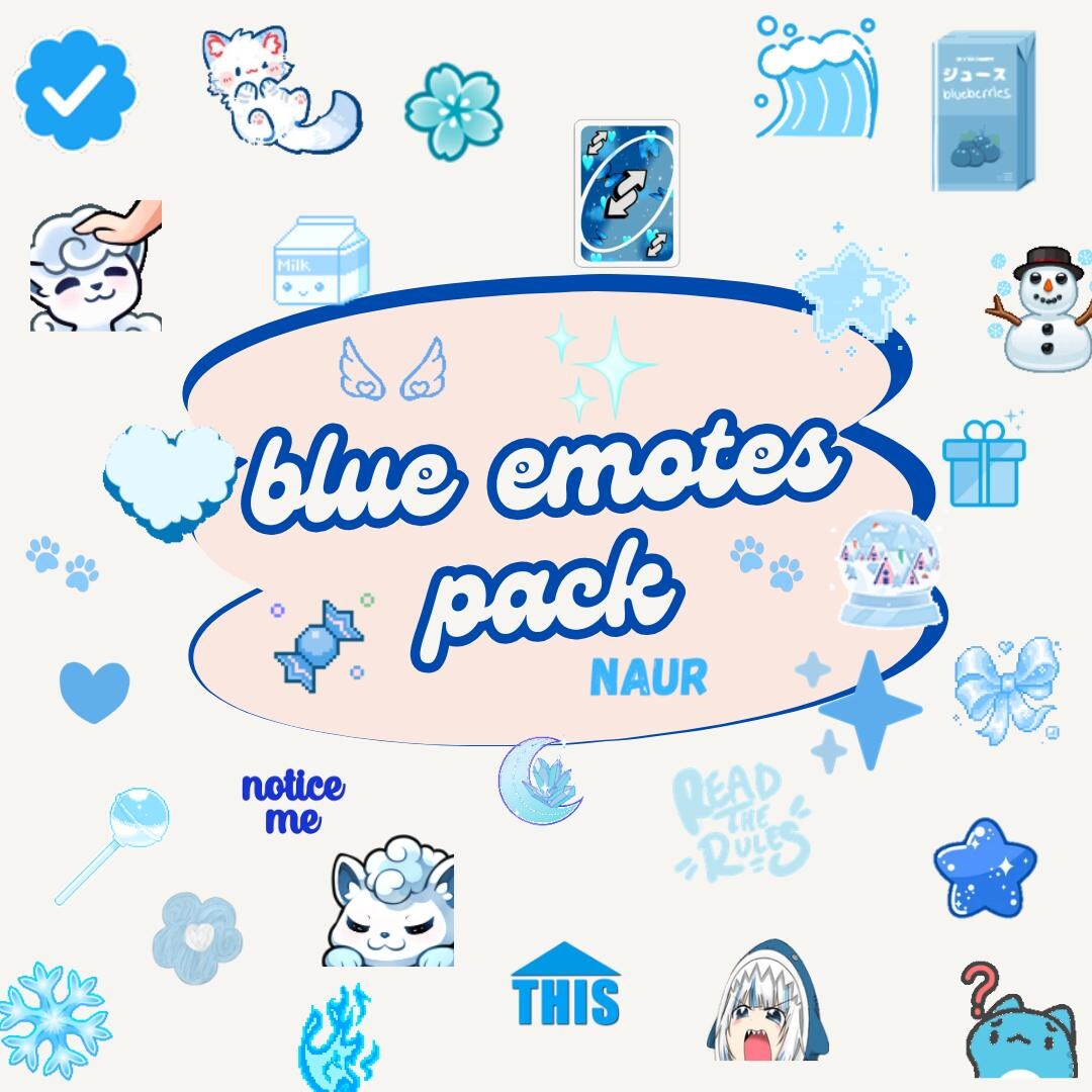 Blue Emotes Pack: Kawaii Gamer Stream Bundle (animated & Static ...
