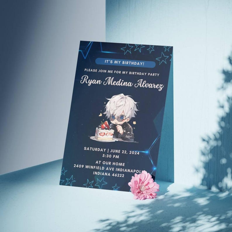 Editable Go-jo Jujut-su Kai-sen Birthday Invitation Card, Anime Theme ...