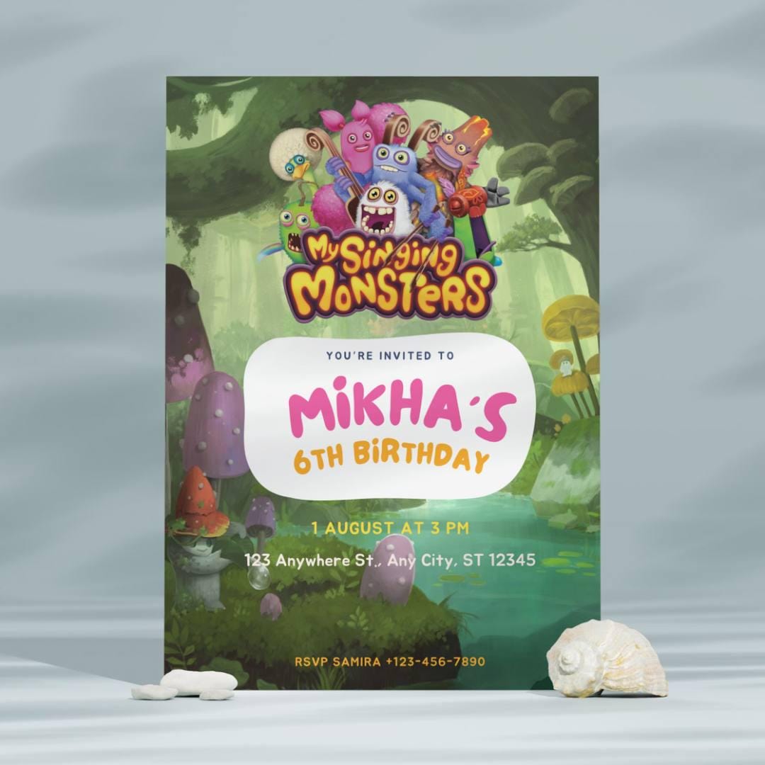 Editable My Sing-ing Mons-ters Birthday Invitation Template, Cute ...