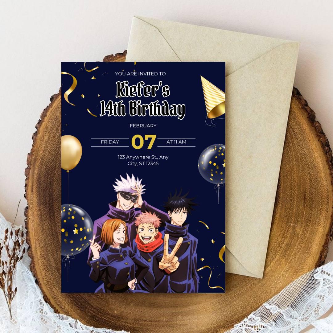Editable Jujut-su Kai-sen Birthday Invitation Card, Ita-dori, Jjk ...