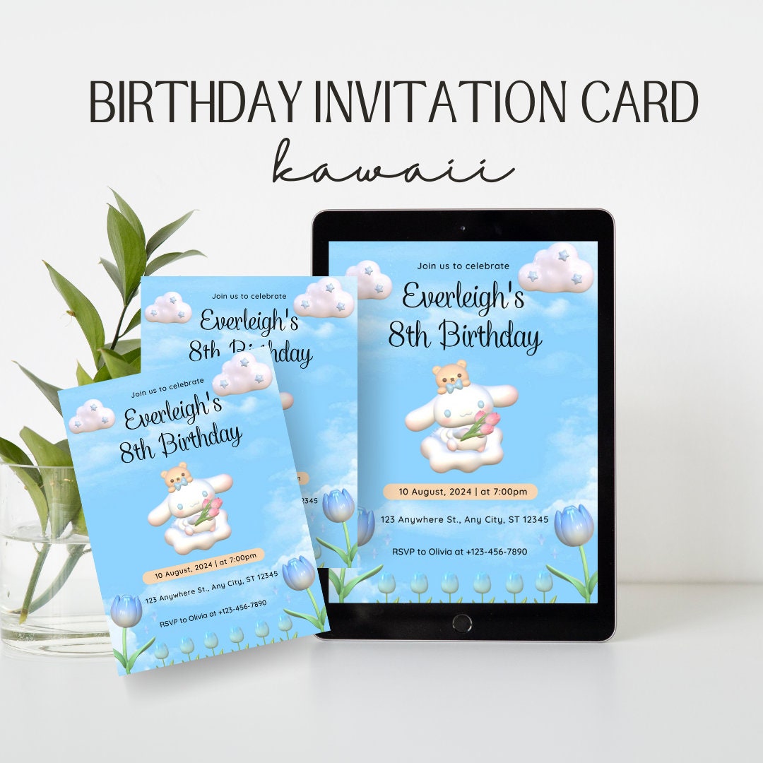 Editable Kawaii Character Birthday Invitation Template, Cinna-moroll ...