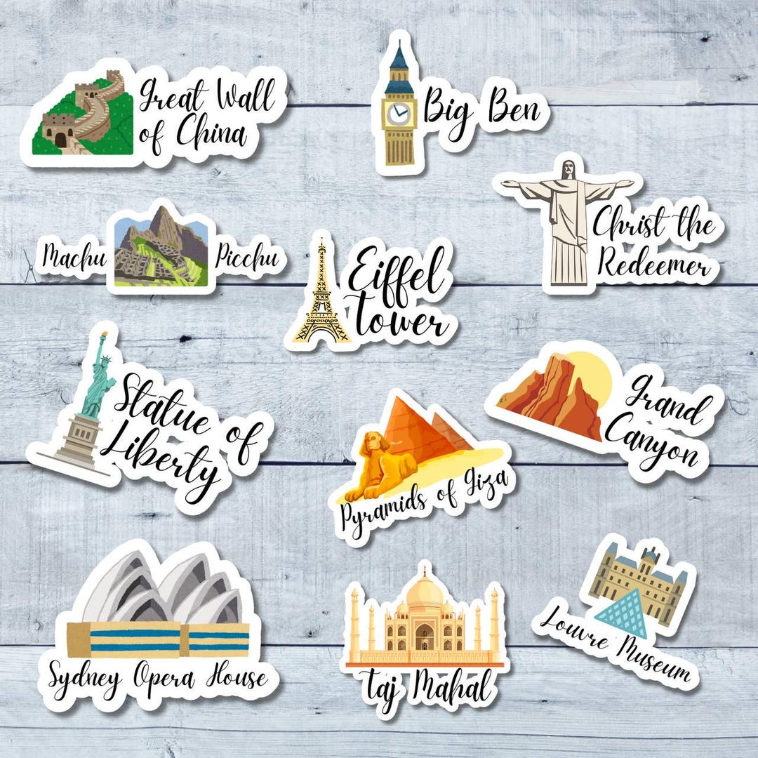11 World Landmarks Digital Stickers, Printable Stickers, Travel ...
