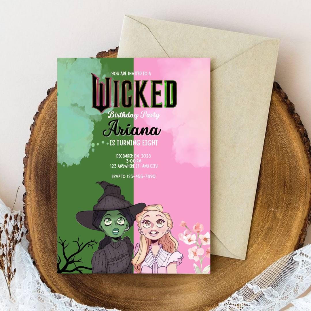 Editable Wicked Birthday Invitation Card, Wicked Invite, Wicked Movie ...