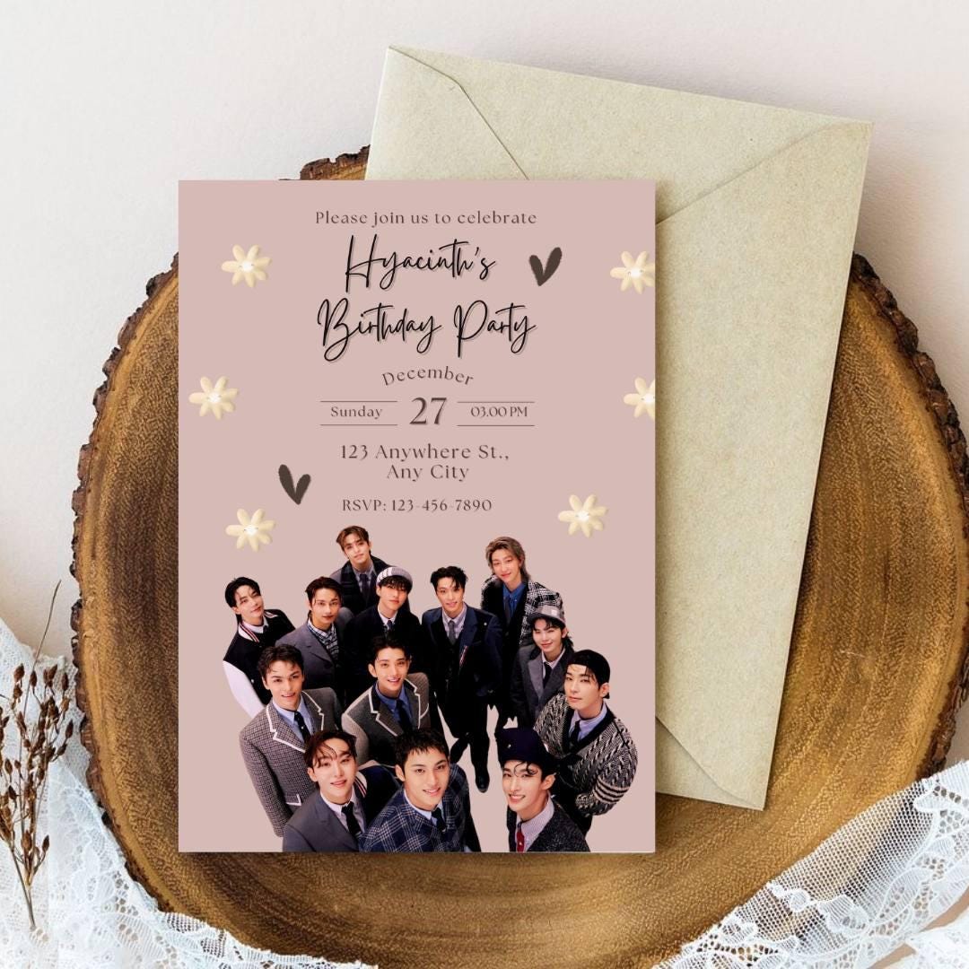 Editable Seventeen Birthday Invitation Card, SVT, Kpop Party, Music ...