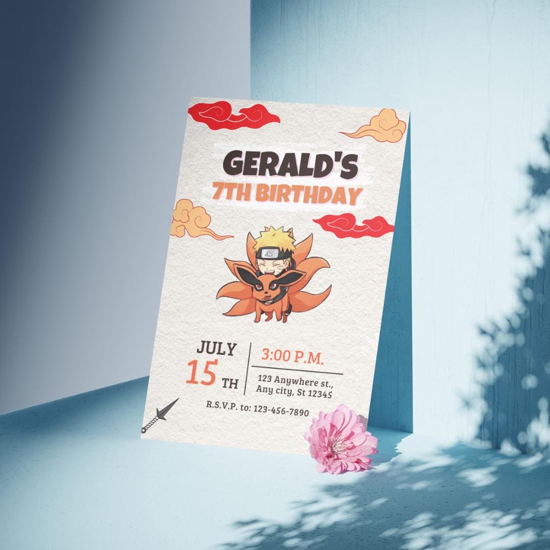 Editable Naru-too Birthday Invitation Template, Ninja Anime Theme ...