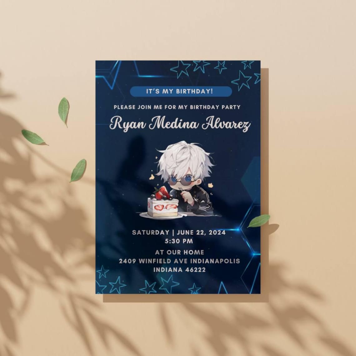 Editable Go-jo Jujut-su Kai-sen Birthday Invitation Card, Anime Theme ...