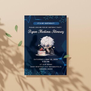 Editable Go-jo Jujut-su Kai-sen Birthday Invitation Card, Anime Theme ...