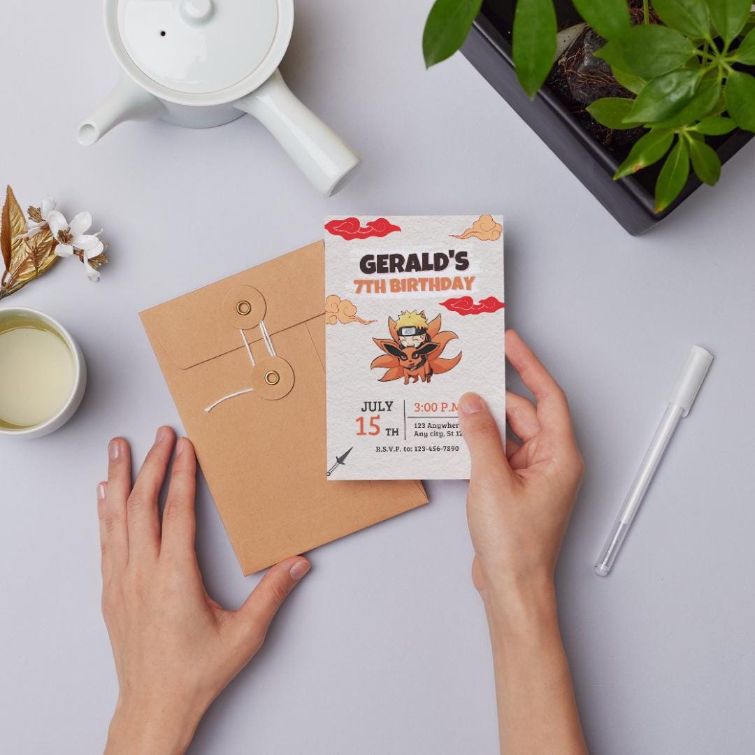 Editable Naru-too Birthday Invitation Template, Ninja Anime Theme ...