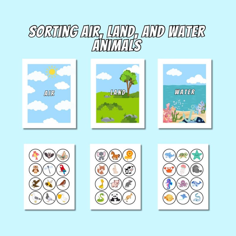 Printable Sorting Air, Land, and Water Animals, Sorting Activity ...