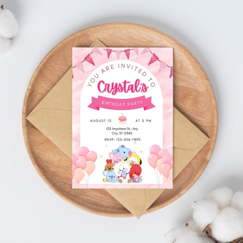 Editable BT21 Birthday Invitation Card, Kpop Cartoon, BTS Template ...
