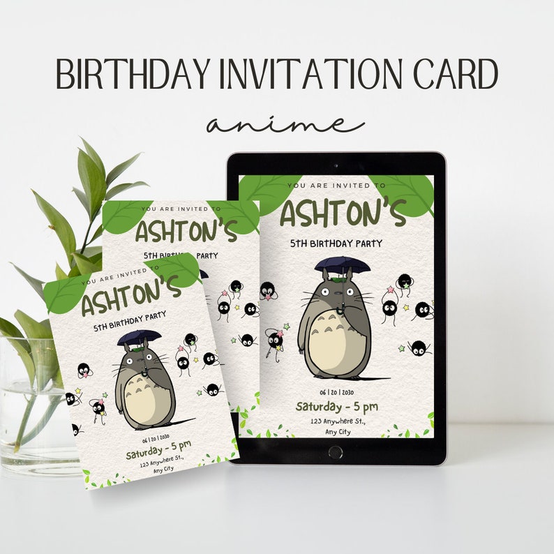 Editable Toto-ro Birthday Invitation Card, Studio Ghib-li Invitation ...