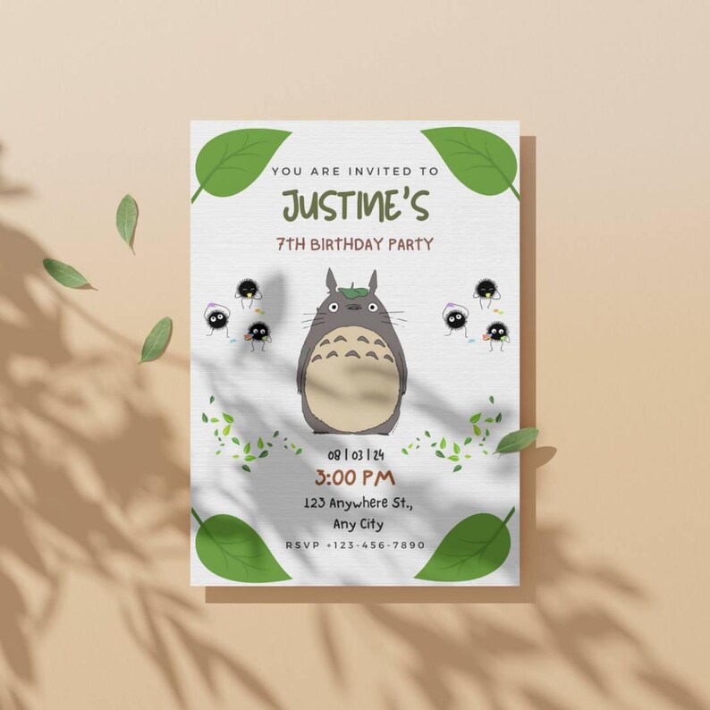Editable Toto-ro Stu-dio Ghib-li Birthday Invitation Card, Anime ...