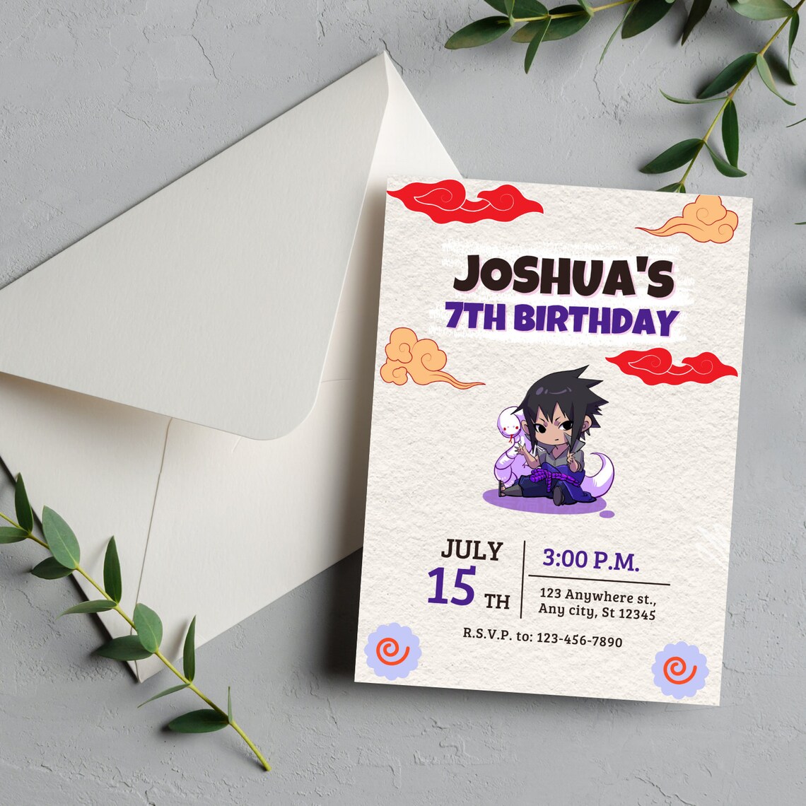 Editable Sas-ukee Birthday Invitation Card, Ninja Party, Manga Theme ...