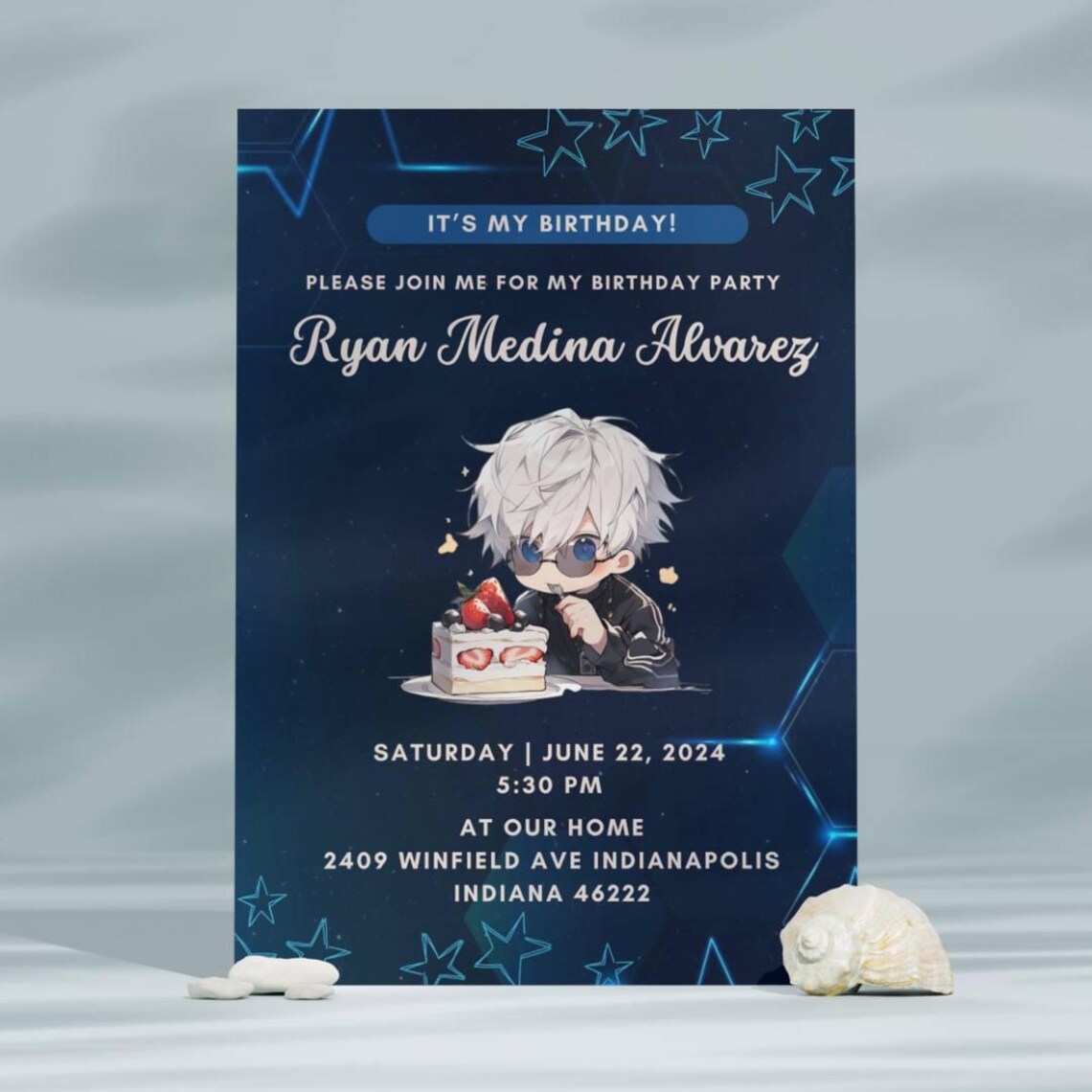 Editable Go-jo Jujut-su Kai-sen Birthday Invitation Card, Anime Theme ...