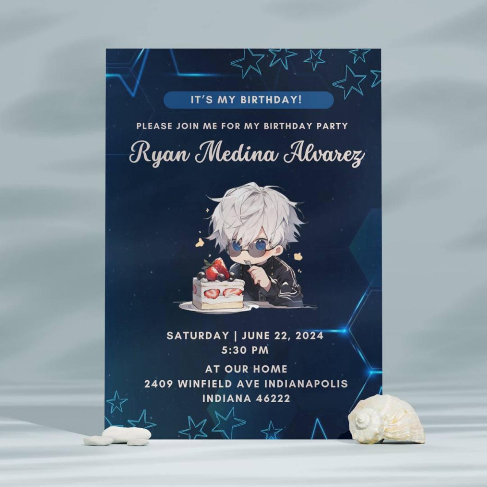 Editable Go-jo Jujut-su Kai-sen Birthday Invitation Card, Anime Theme ...