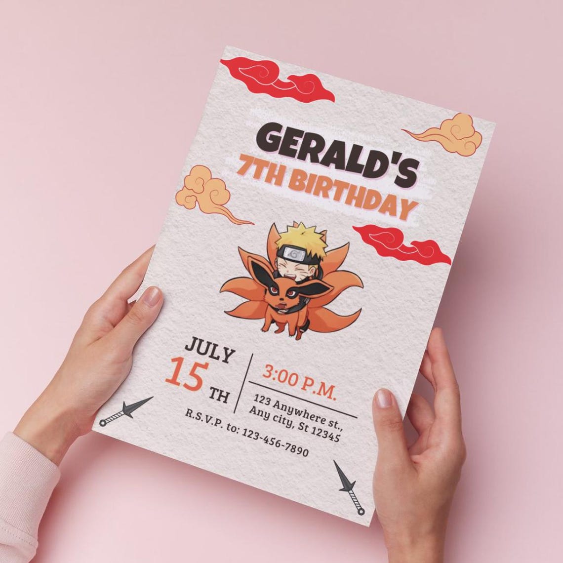 Editable Naru-too Birthday Invitation Template, Ninja Anime Theme ...