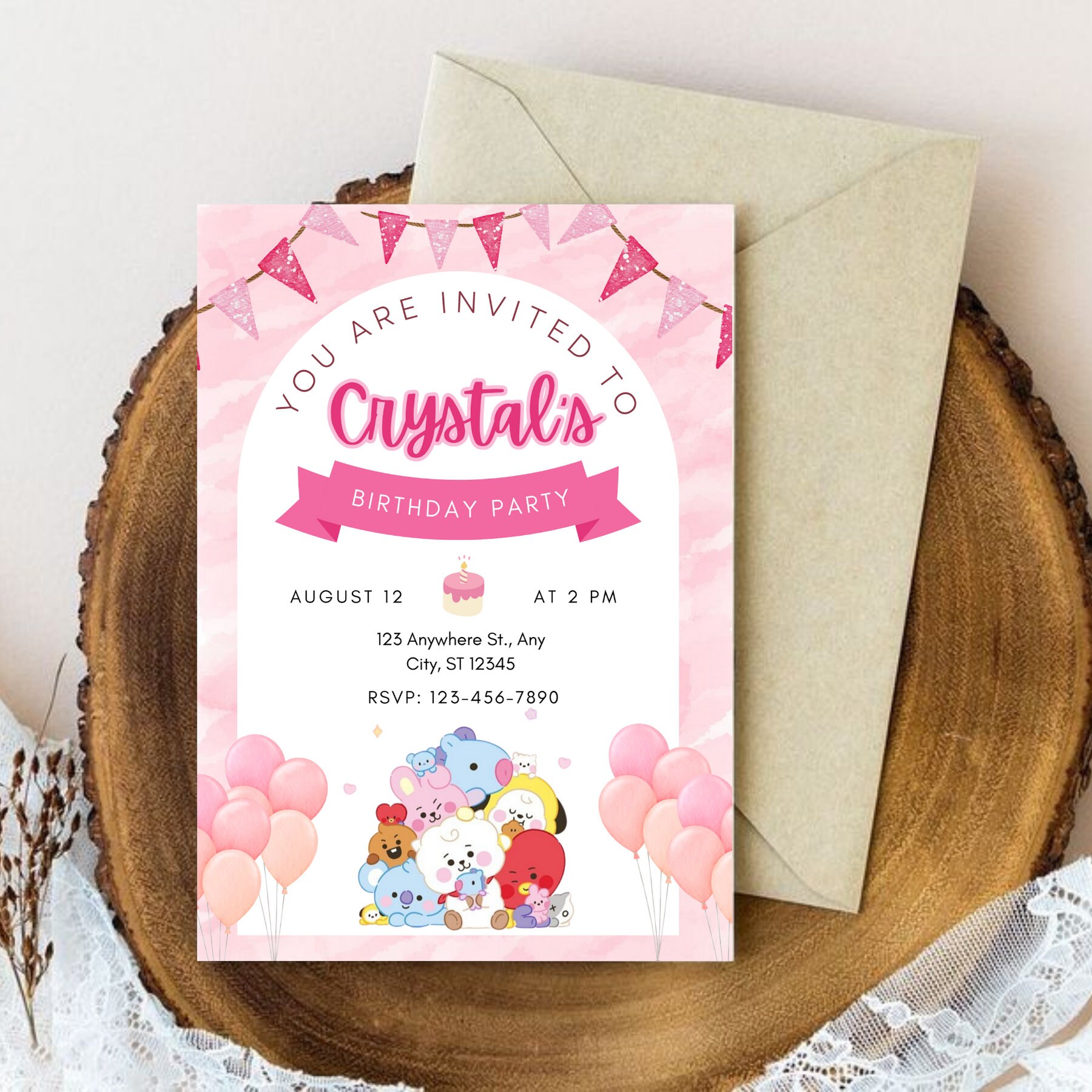 Editable BT21 Birthday Invitation Card, Kpop Cartoon, BTS Template ...