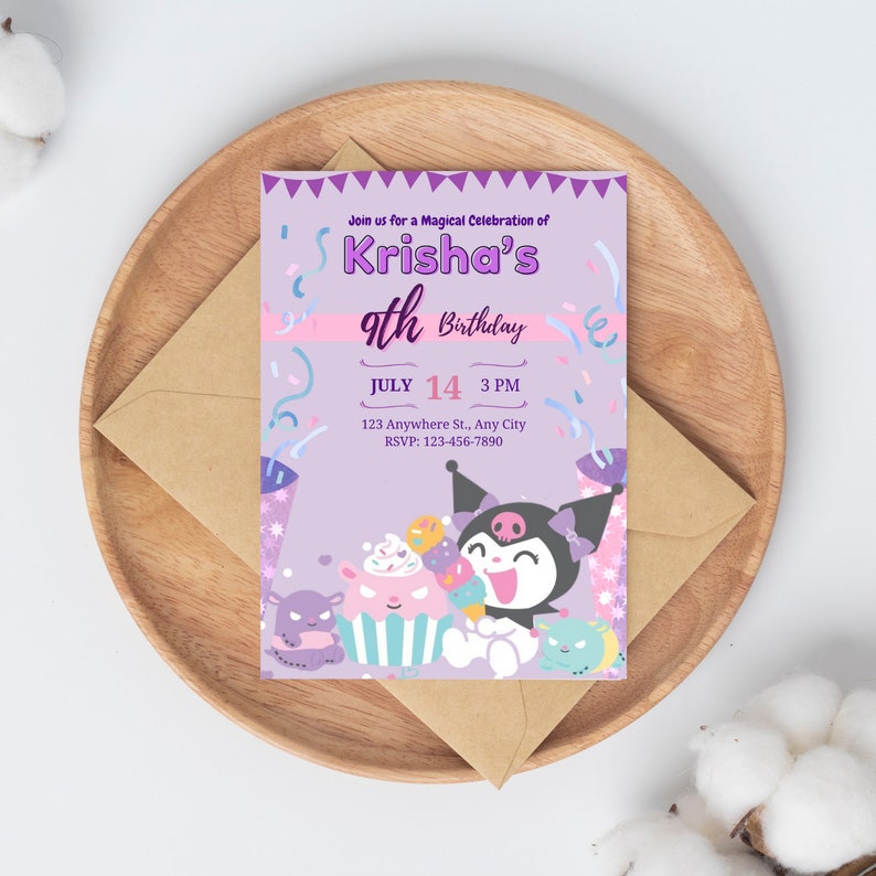 Editable Kawaii Character Invitation Card, Kuro-mi Invitation Template ...