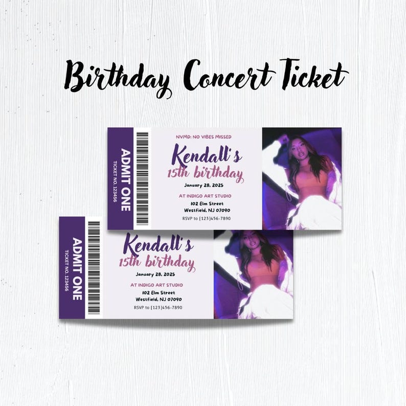 Editable Denise Julia Concert Birthday Ticket Invitation, VIP Birthday ...