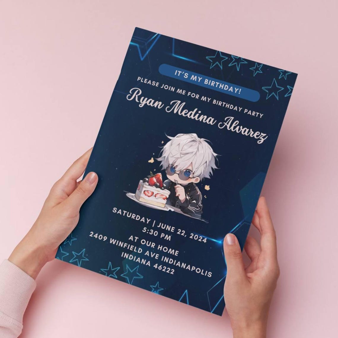 Editable Go-jo Jujut-su Kai-sen Birthday Invitation Card, Anime Theme ...