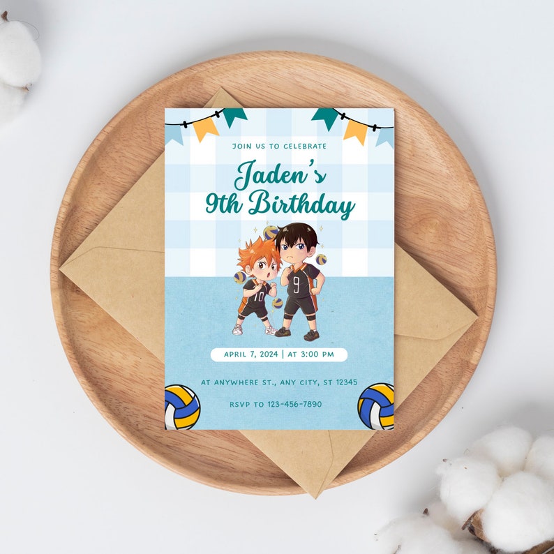 Editable Hai-kyuu Birthday Invitation Card, Kage-yama and Hina-ta, Kara ...