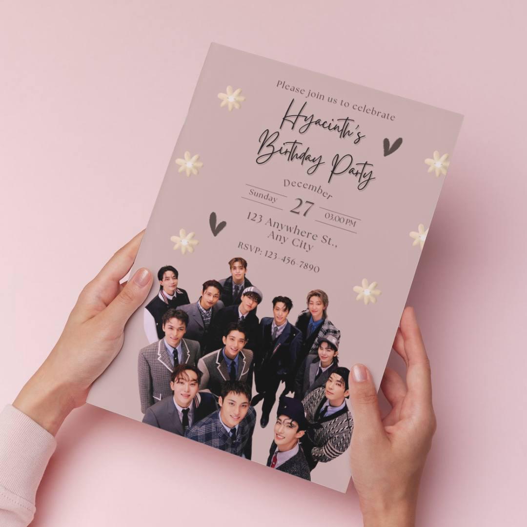 Editable Seventeen Birthday Invitation Card, SVT, Kpop Party, Music ...