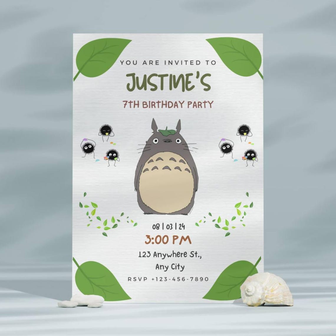 Editable Toto-ro Stu-dio Ghib-li Birthday Invitation Card, Anime ...
