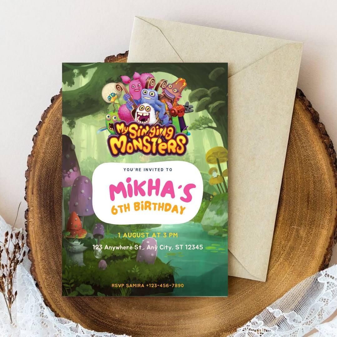 Editable My Sing-ing Mons-ters Birthday Invitation Template, Cute ...