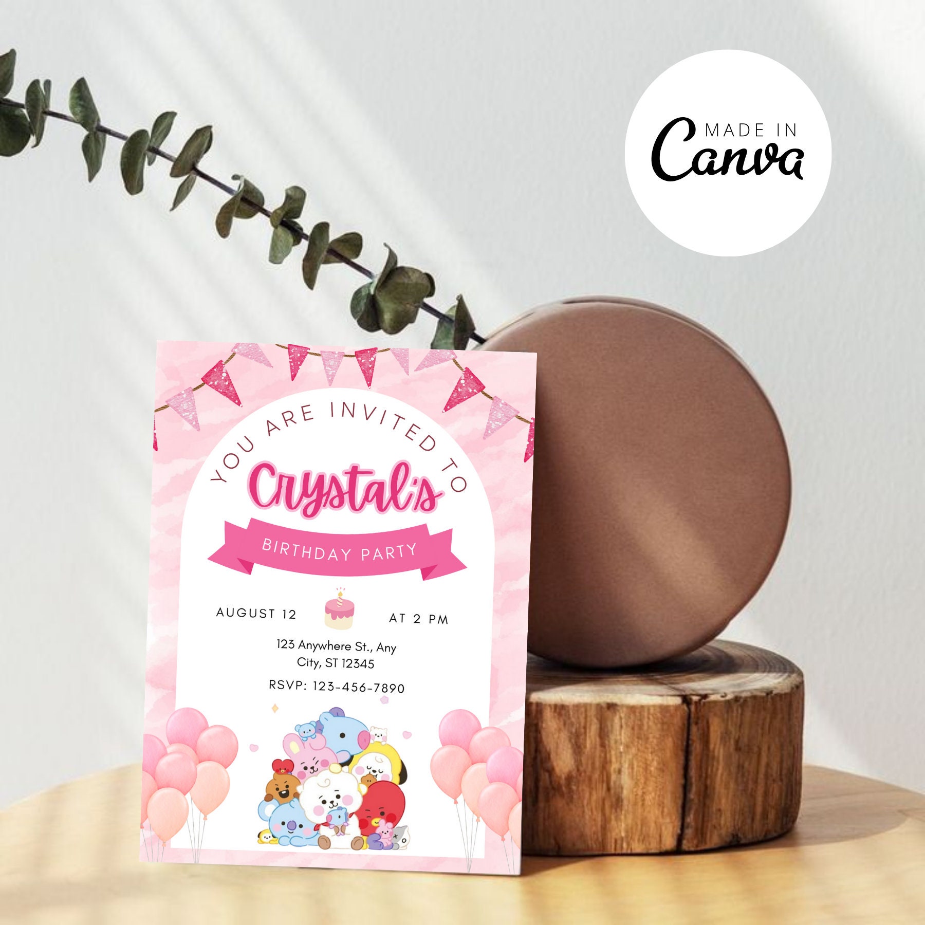 Editable BT21 Birthday Invitation Card, Kpop Cartoon, BTS Template ...