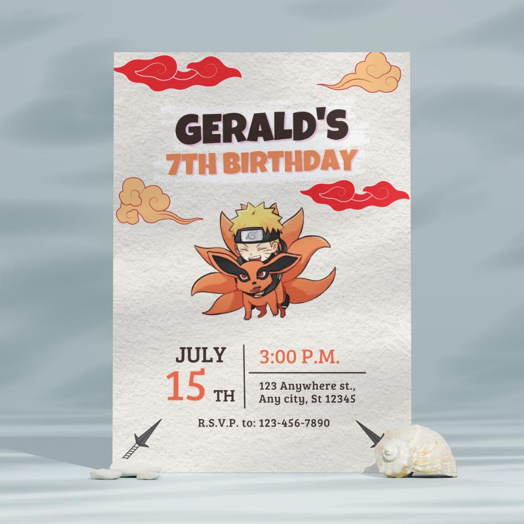 Editable Naru-too Birthday Invitation Template, Ninja Anime Theme ...