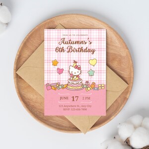 Editable Kawaii Character Birthday Invitation Card, Kitty Invitation ...