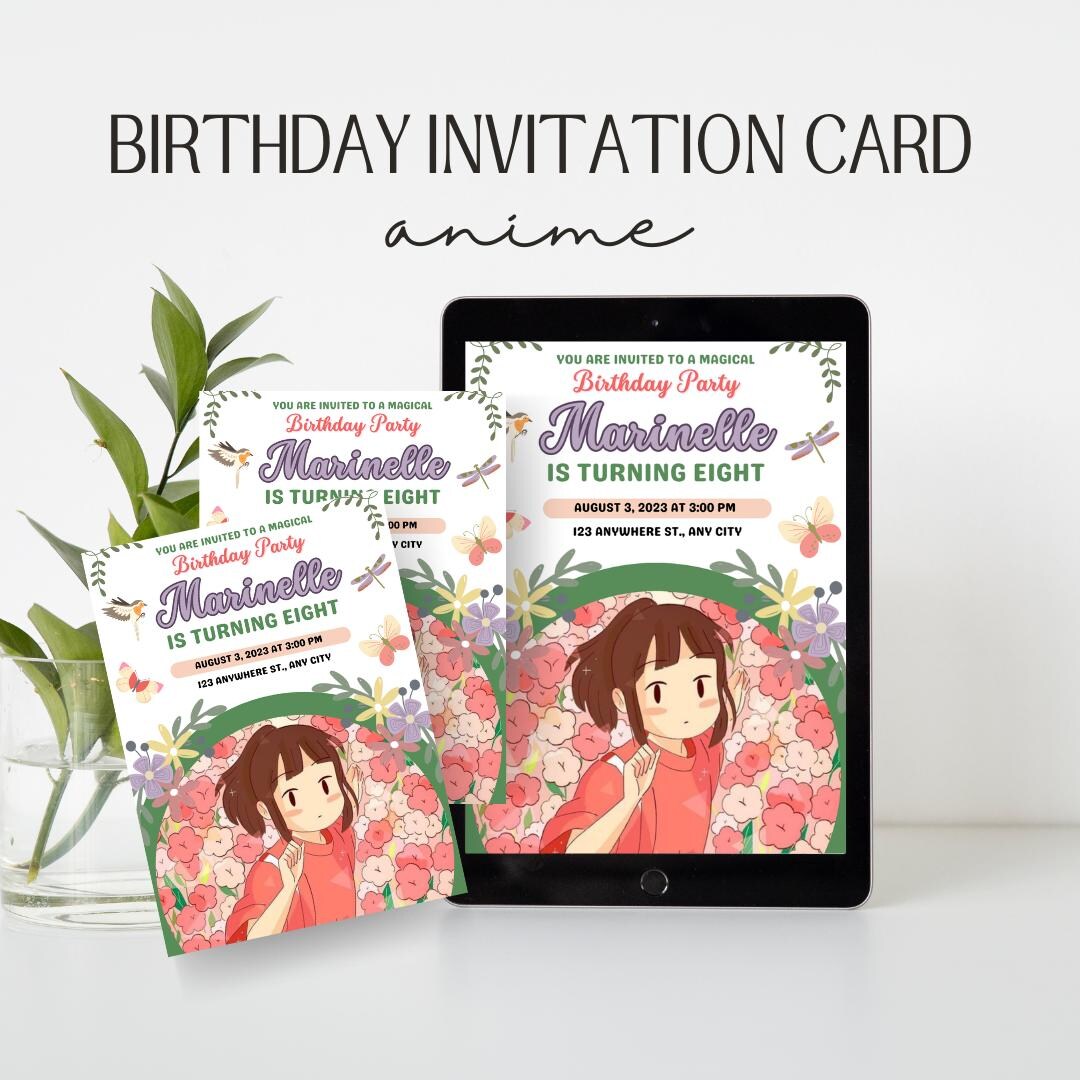 Editable Spi-rited A-way Birthday Invitation Card, Stu-dio Ghib-li ...
