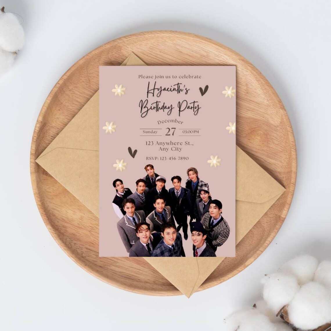 Editable Seventeen Birthday Invitation Card, SVT, Kpop Party, Music ...