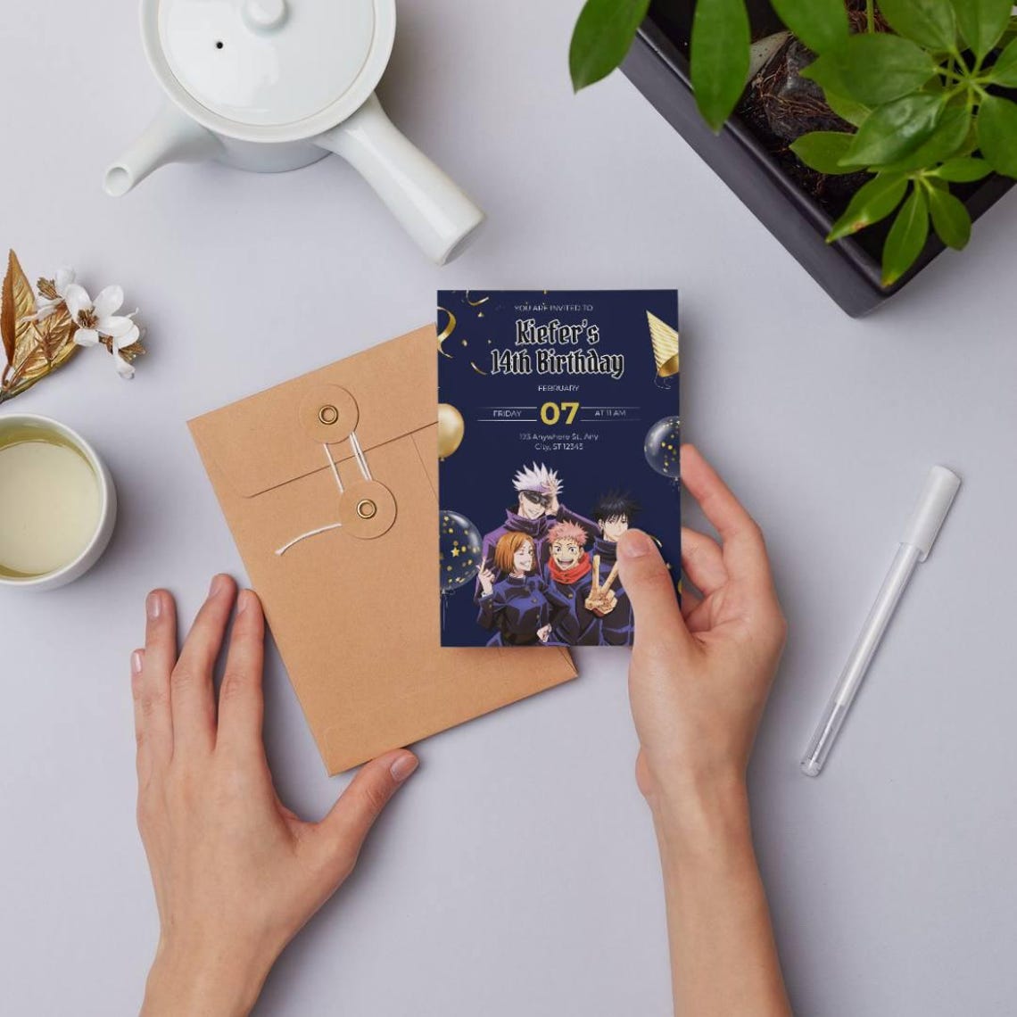 Editable Jujut-su Kai-sen Birthday Invitation Card, Ita-dori, Jjk ...