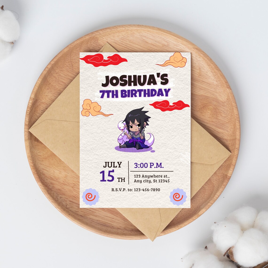 Editable Sas-ukee Birthday Invitation Card, Ninja Party, Manga Theme ...