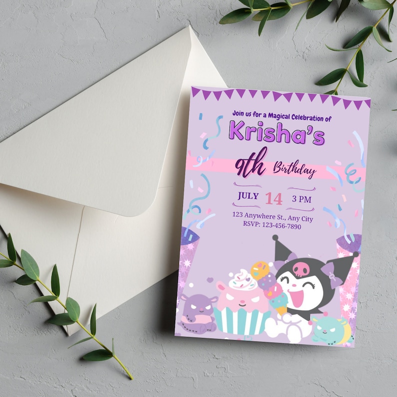 Editable Kawaii Character Invitation Card, Kuro-mi Invitation Template ...