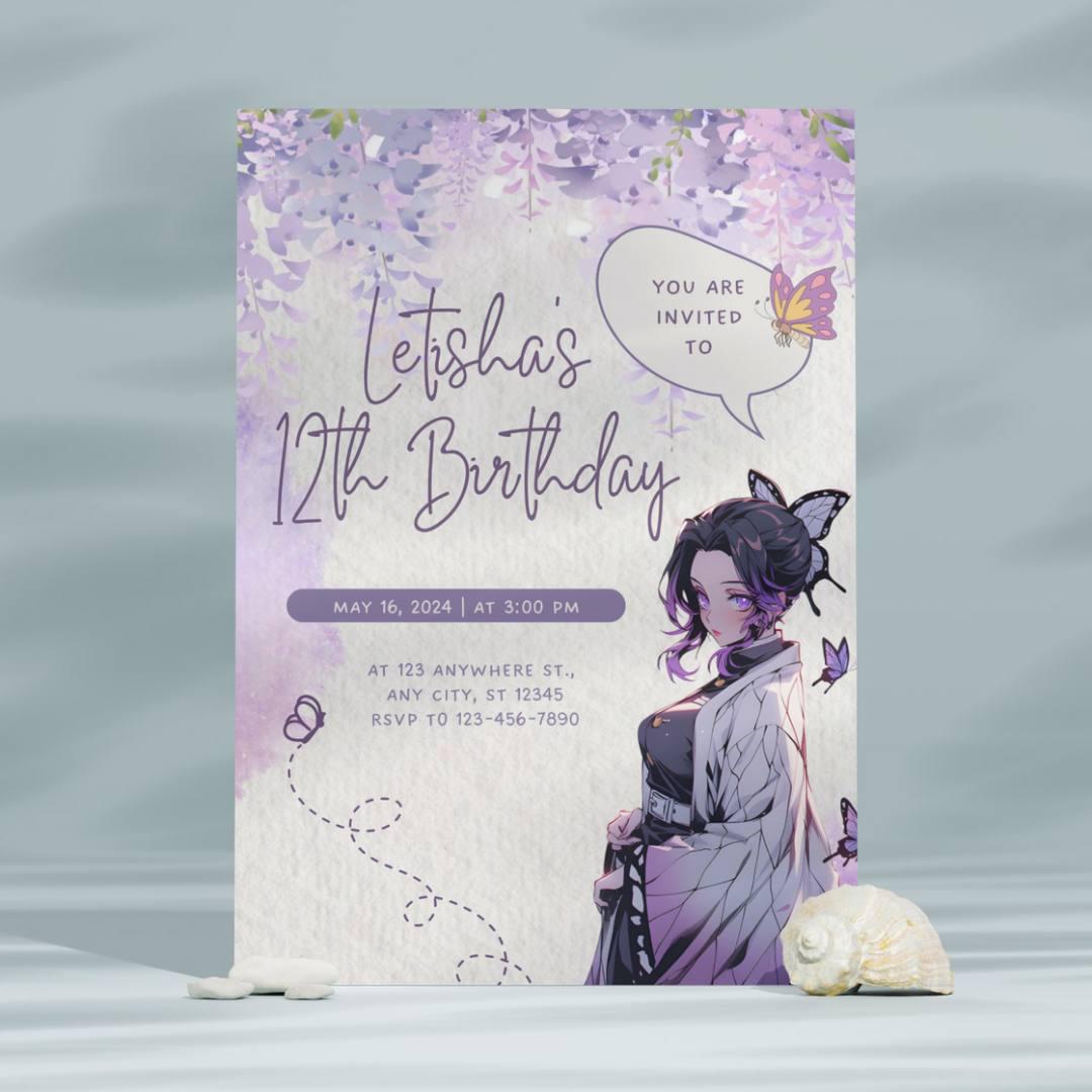 Editable Shino-bu De-mon Sla-yer Birthday Invitation Card, Anime ...