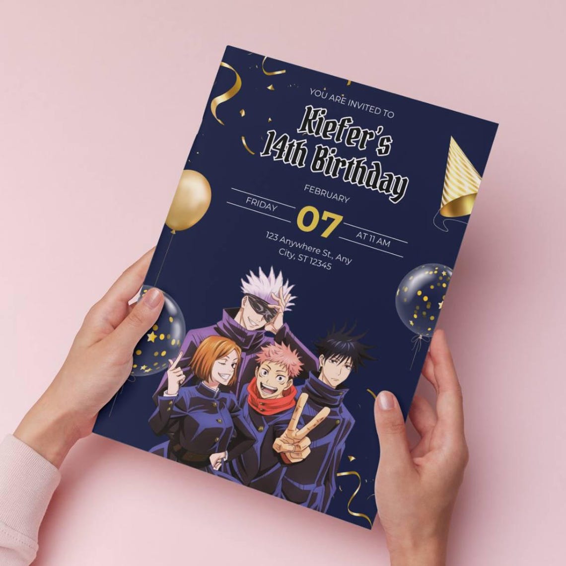 Editable Jujut-su Kai-sen Birthday Invitation Card, Ita-dori, Jjk ...