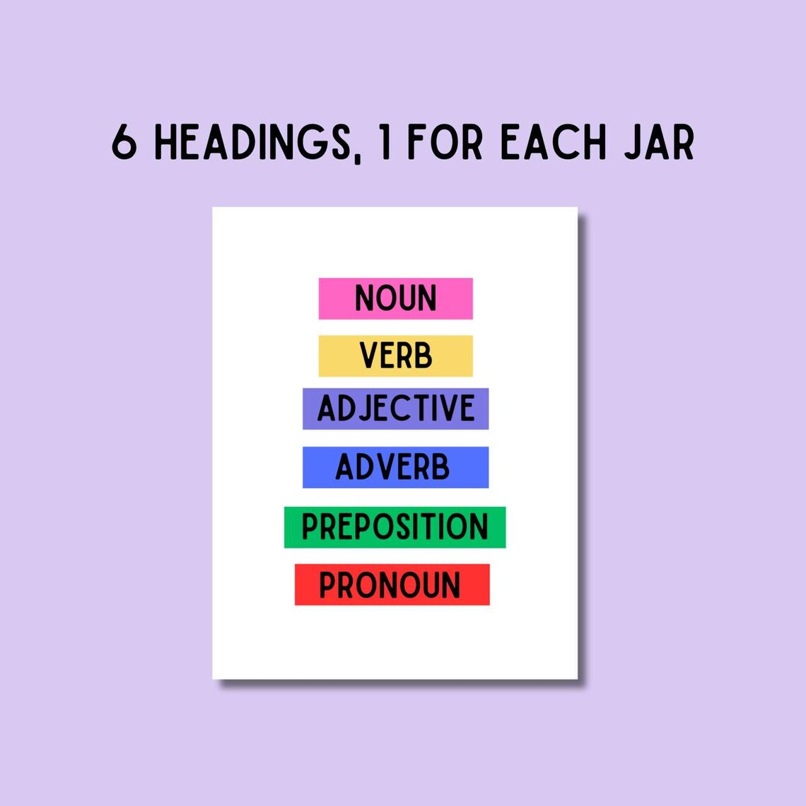 Printable Parts of Speech Sorting Jars, Noun, Verb, Adjective, Adverb ...