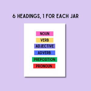Printable Parts of Speech Sorting Jars, Noun, Verb, Adjective, Adverb ...