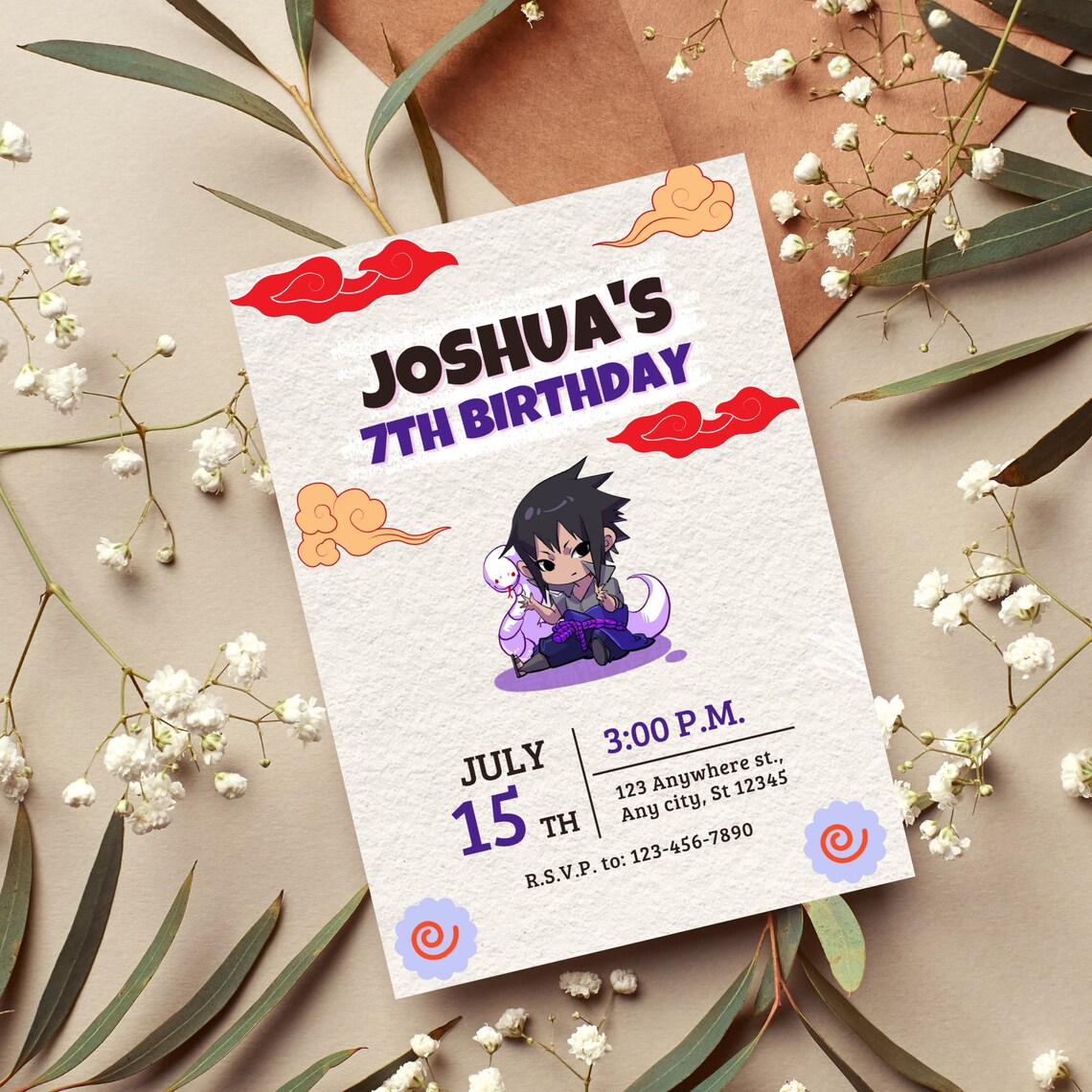 Editable Sas-ukee Birthday Invitation Card, Ninja Party, Manga Theme ...