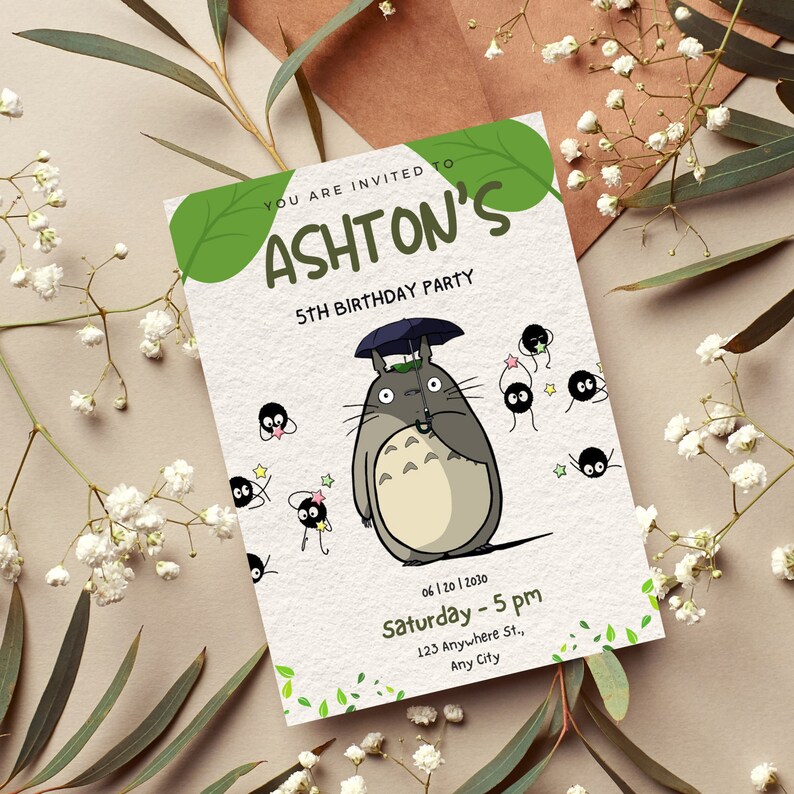 Editable Toto-ro Birthday Invitation Card, Studio Ghib-li Invitation ...