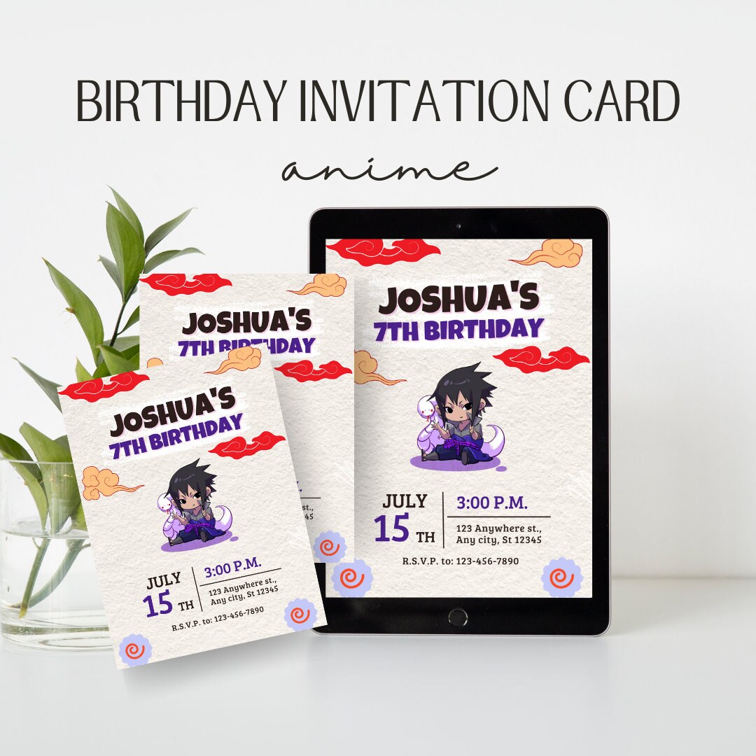 Editable Sas-ukee Birthday Invitation Card, Ninja Party, Manga Theme ...