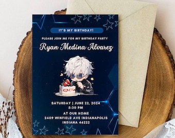 Editable Jujut-su Kai-sen Birthday Invitation Card, Ita-dori, Jjk ...