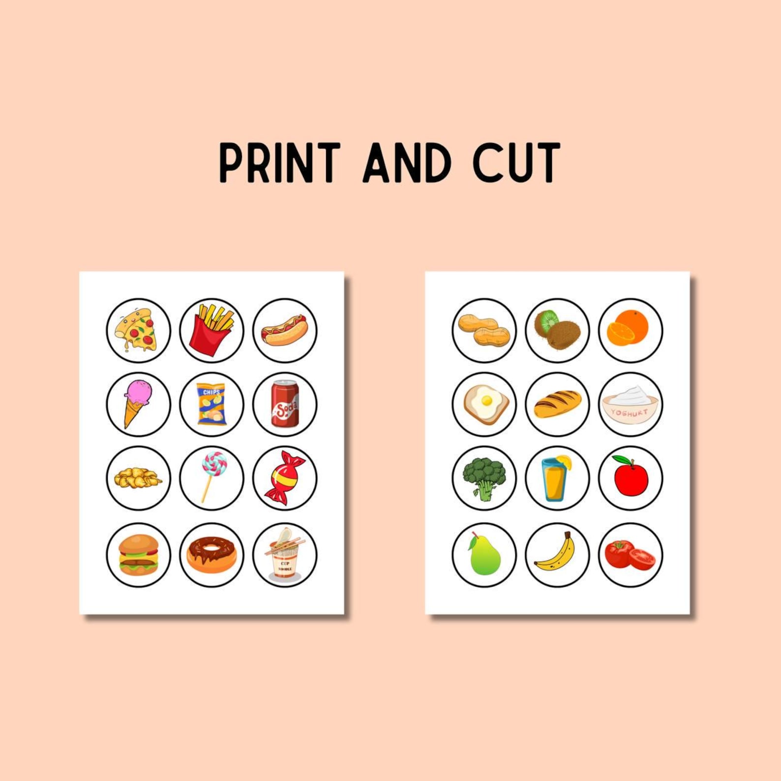 Printable Sorting Healthy and Unhealthy Foods, Nutrition Sorting, Food ...