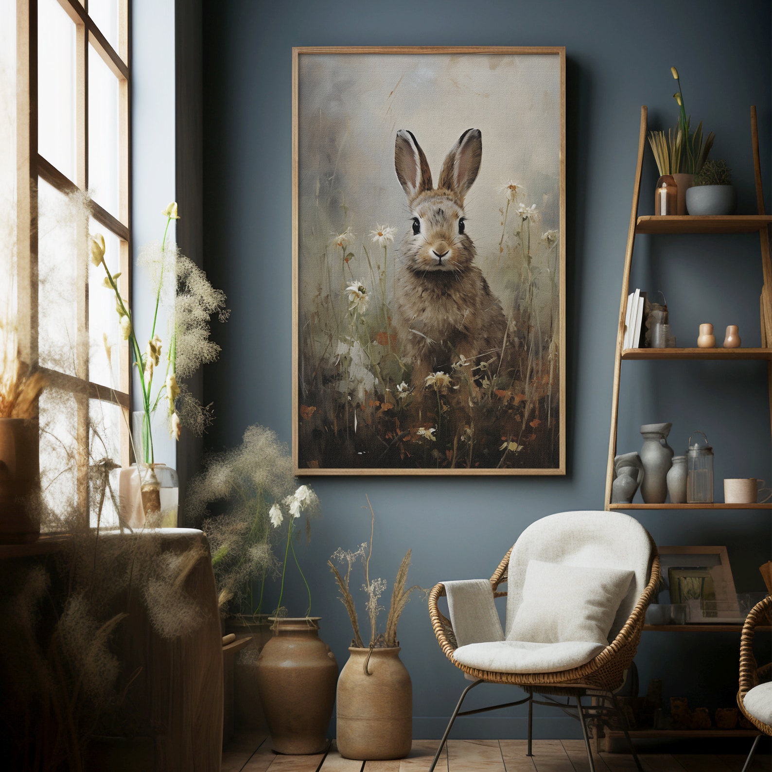 Printable Vintage Rabbit Oil Painting, Vintage Cute Rabbit Painting ...