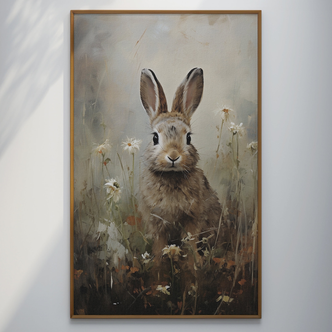 Printable Vintage Rabbit Oil Painting, Vintage Cute Rabbit Painting ...