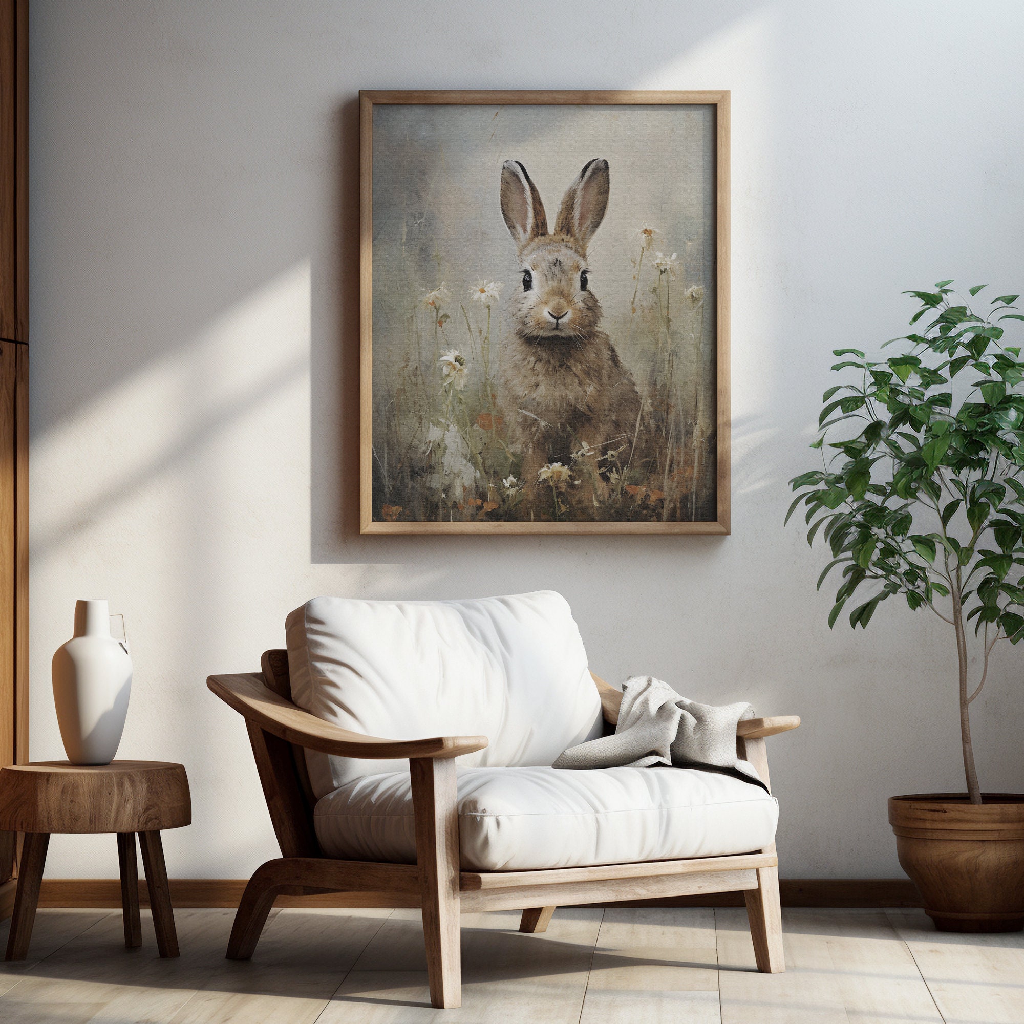 Printable Vintage Rabbit Oil Painting, Vintage Cute Rabbit Painting ...